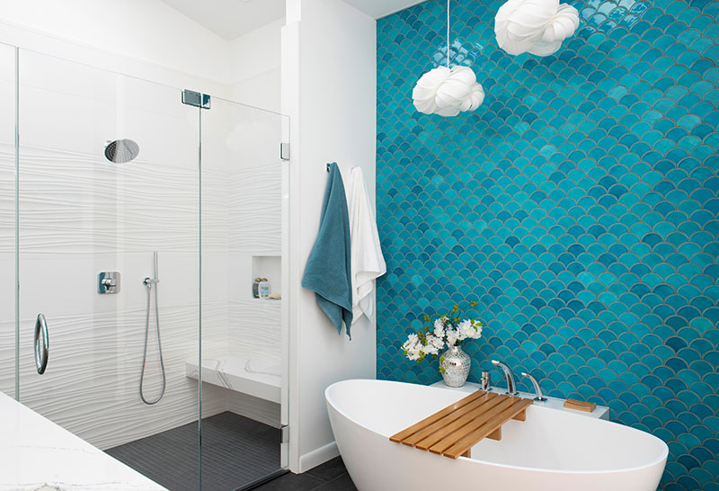 Mermaid-inspired Tile Anchors a Contemporary Bathroom in North Reading ...